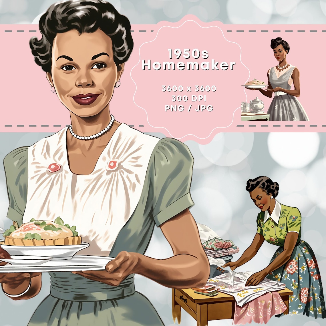 Clip Art 1950 Retro Mom Black Mother Homemaker Housewife Black Mom ...