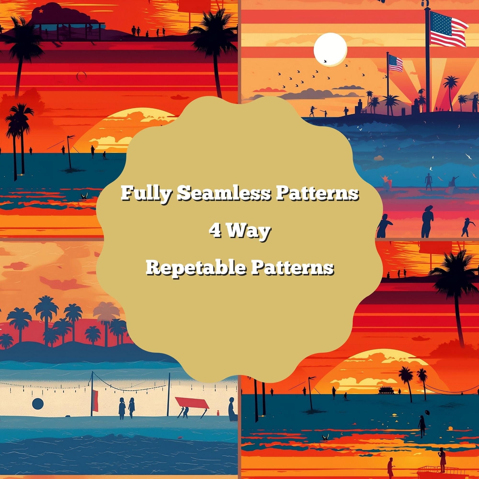 Summer Beach Seamless Pattern, Summer Digital Paper,palm Trees Pattern ...