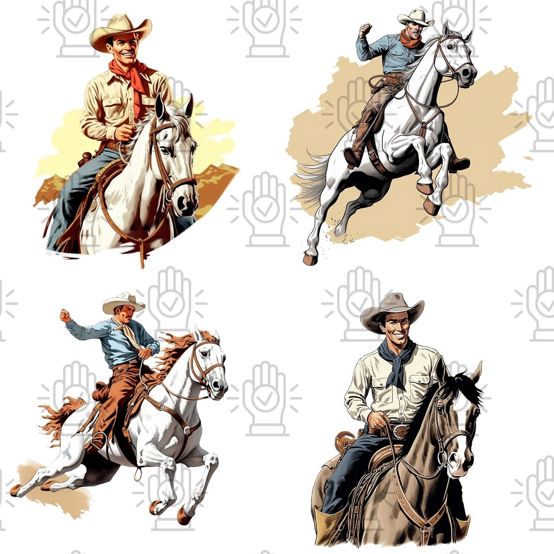 Wild West Cowboy and Horse Clipart Set - Vintage Western Illustrations ...