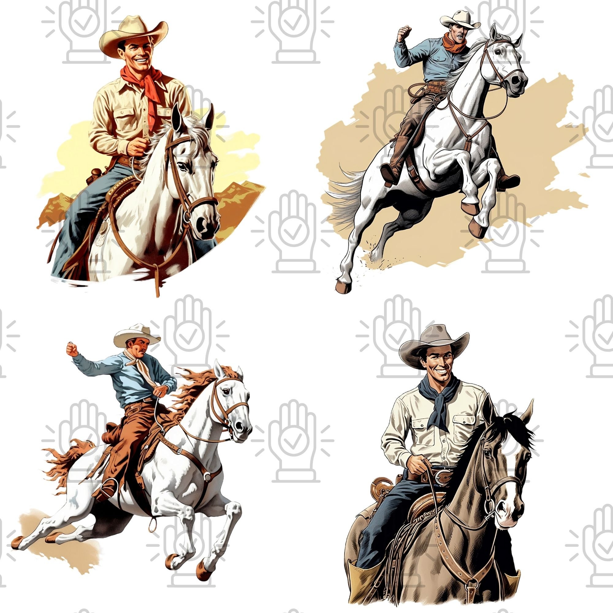 Wild West Cowboy and Horse Clipart Set - Vintage Western Illustrations ...