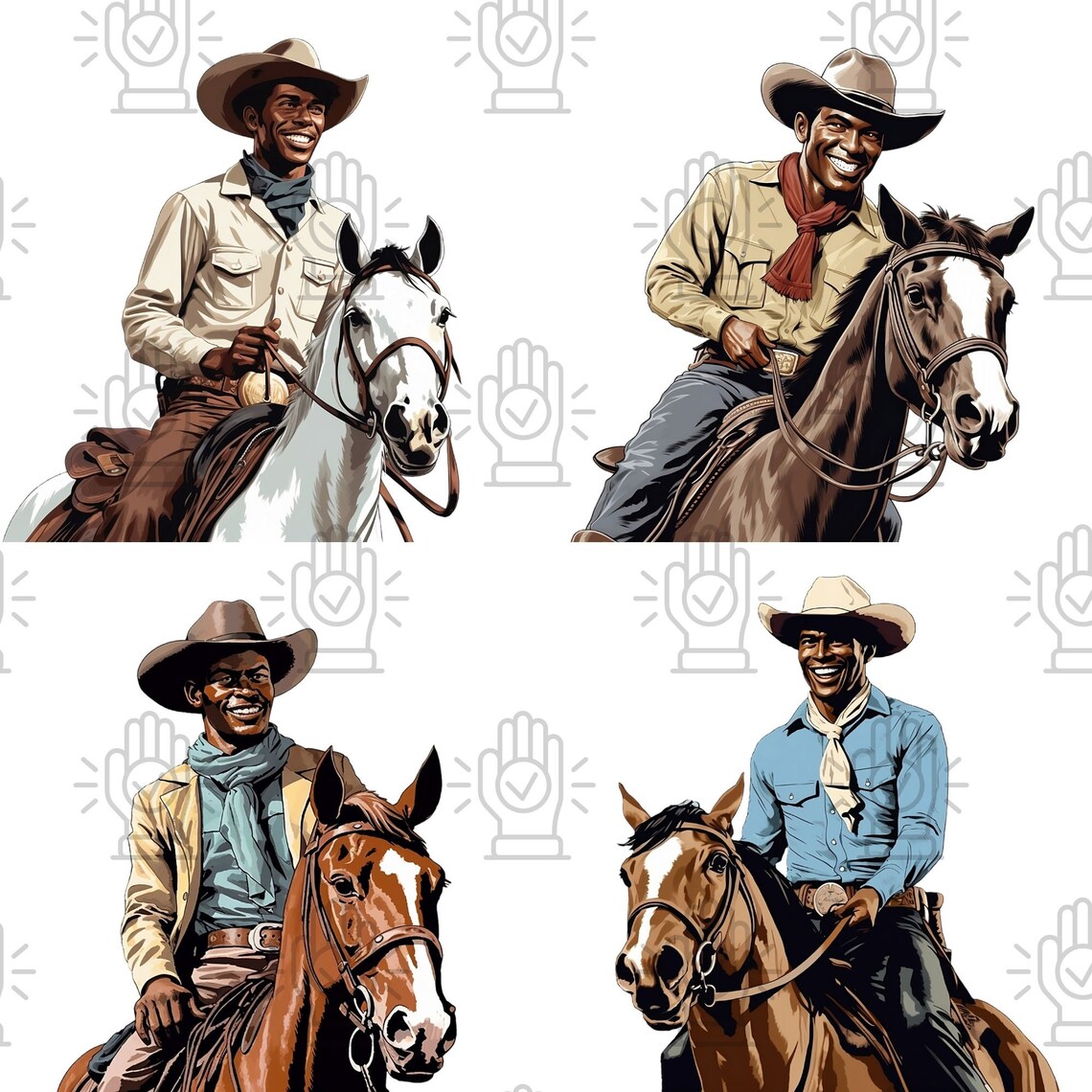 Black Cowboy Clipart Set, Western Digital Image, Printable Cowboy Horse ...