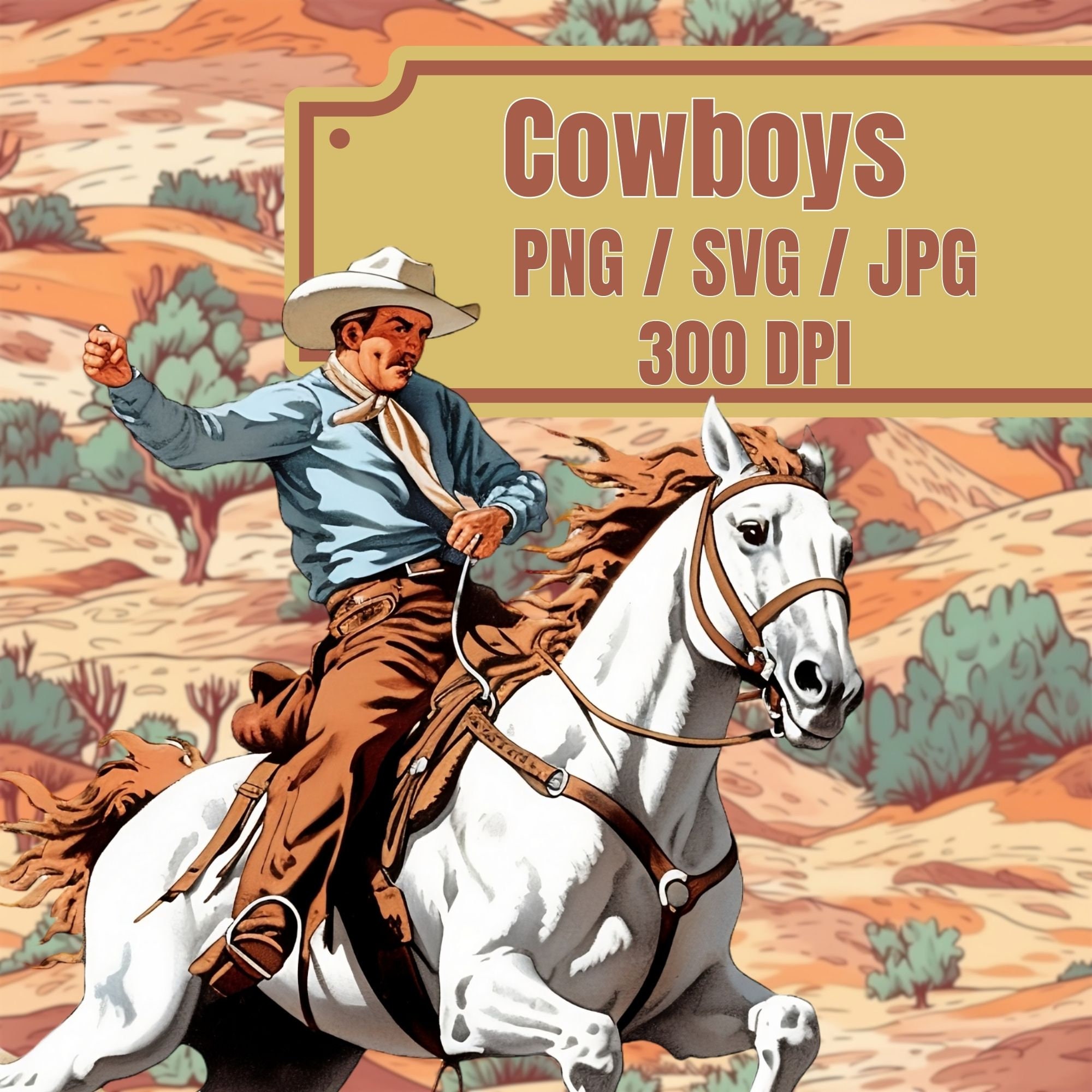 Wild West Cowboy and Horse Clipart Set - Vintage Western Illustrations ...