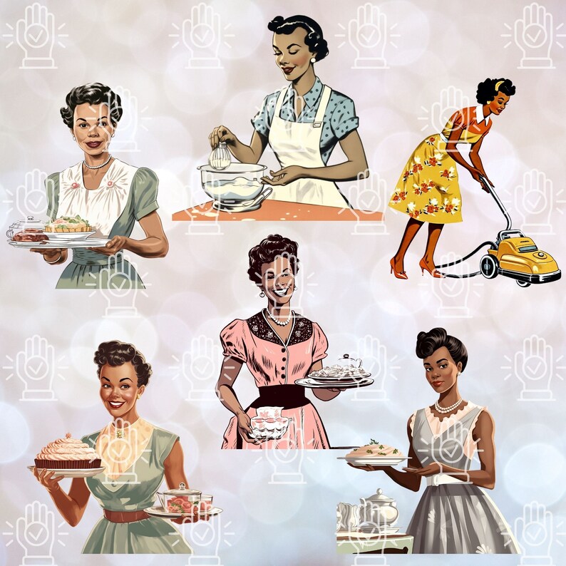 Clip Art 1950 Retro Mom Black Mother Homemaker Housewife Black Etsy