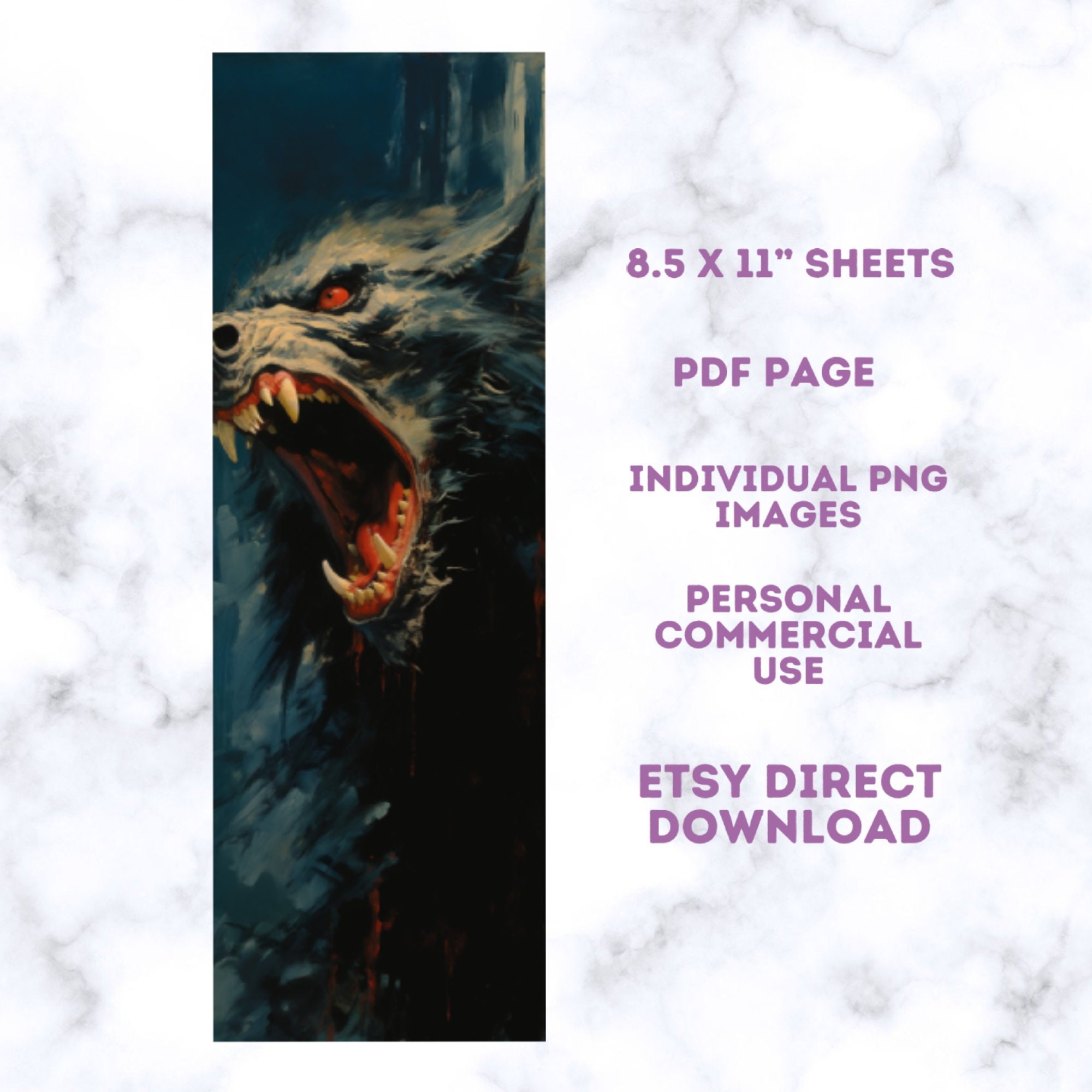 Printable Bookmark Werewolf Halloween Bookmark Graphic - Etsy