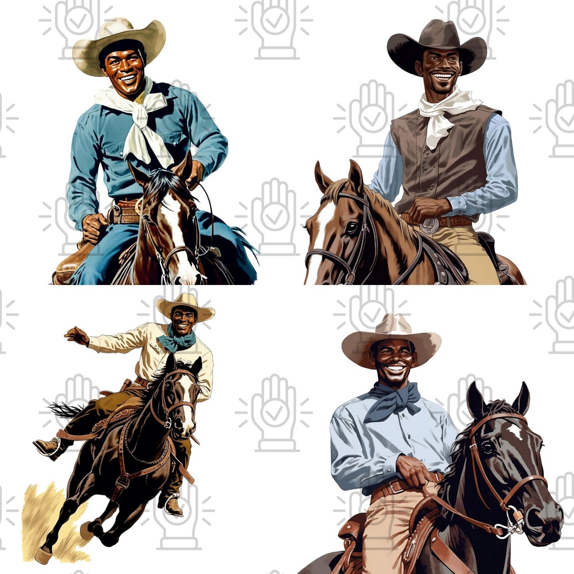 Black Cowboy Clipart Set, Western Digital Image, Printable Cowboy Horse ...
