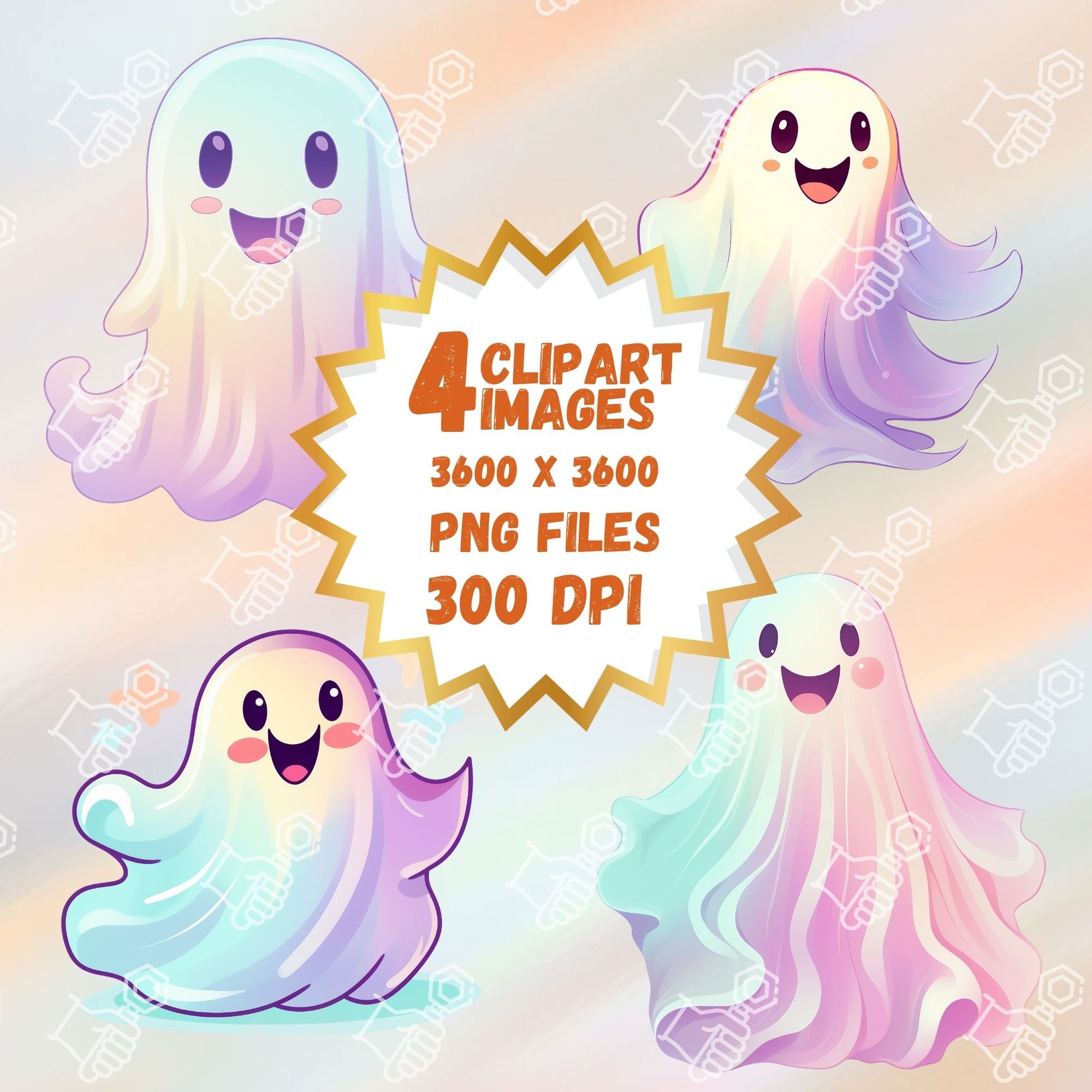 Cute Pastel Ghost Clipart Halloween Clip Art Happy Flying - Etsy