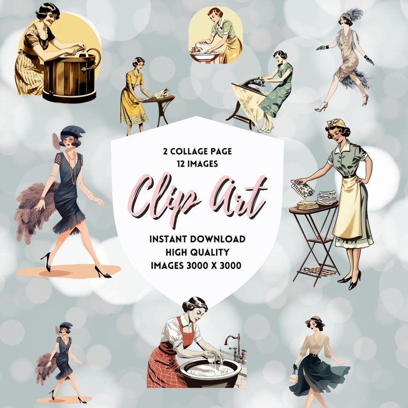 Clip Art Retro Woman 1920 Vector Art Vintage Homemaker PNG Housewife ...
