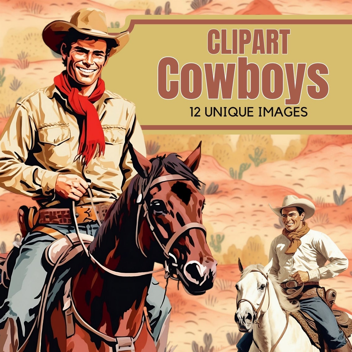 Wild West Cowboy and Horse Clipart Set - Vintage Western Illustrations ...