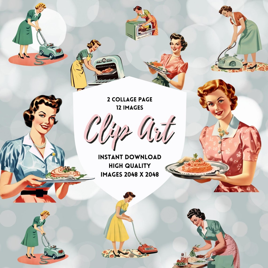 1950s Homemaker Clip Art - Vintage Housewife PNG & JPG Images - Retro ...