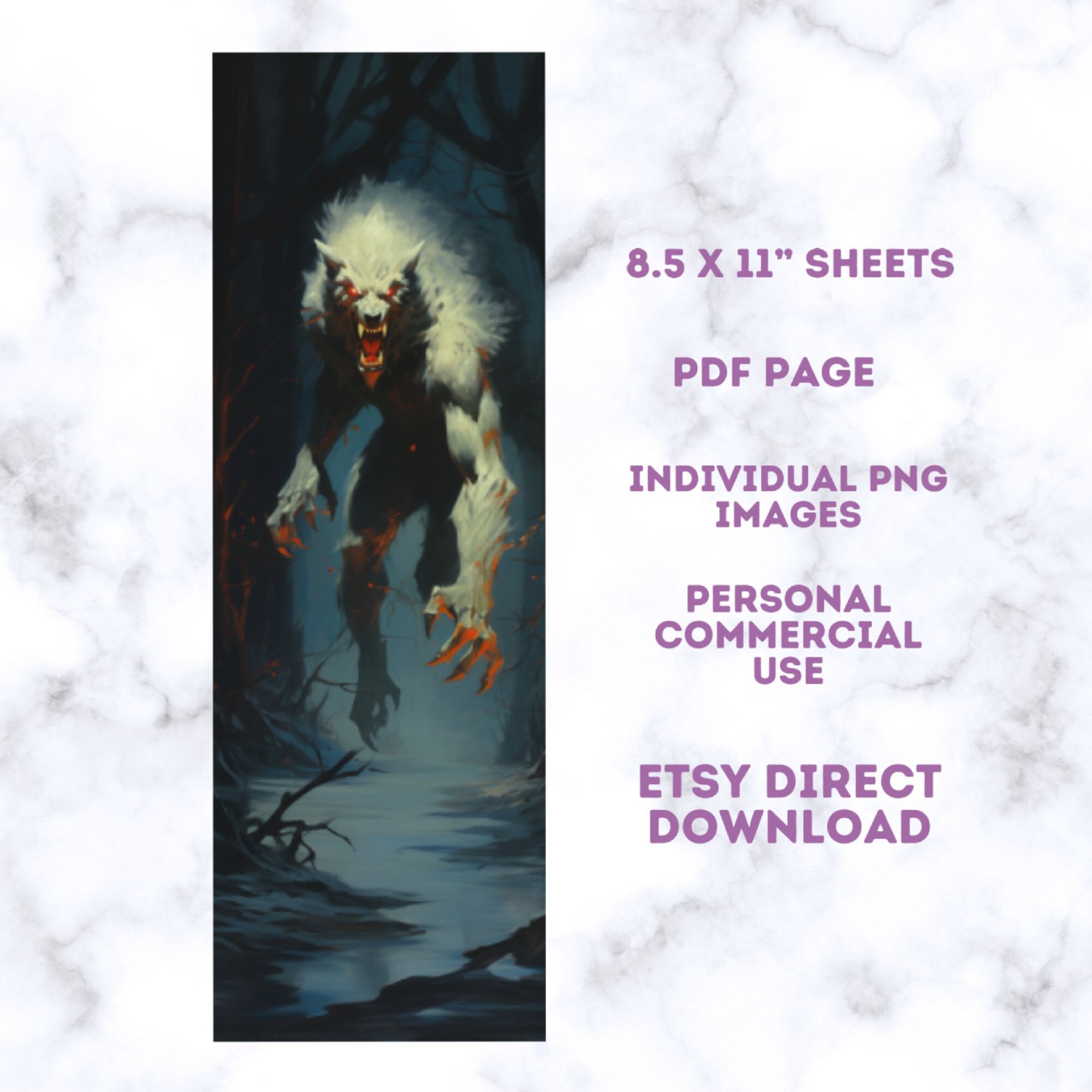 Werewolf Printable Bookmarks Halloween Scary Bookmarks Book - Etsy