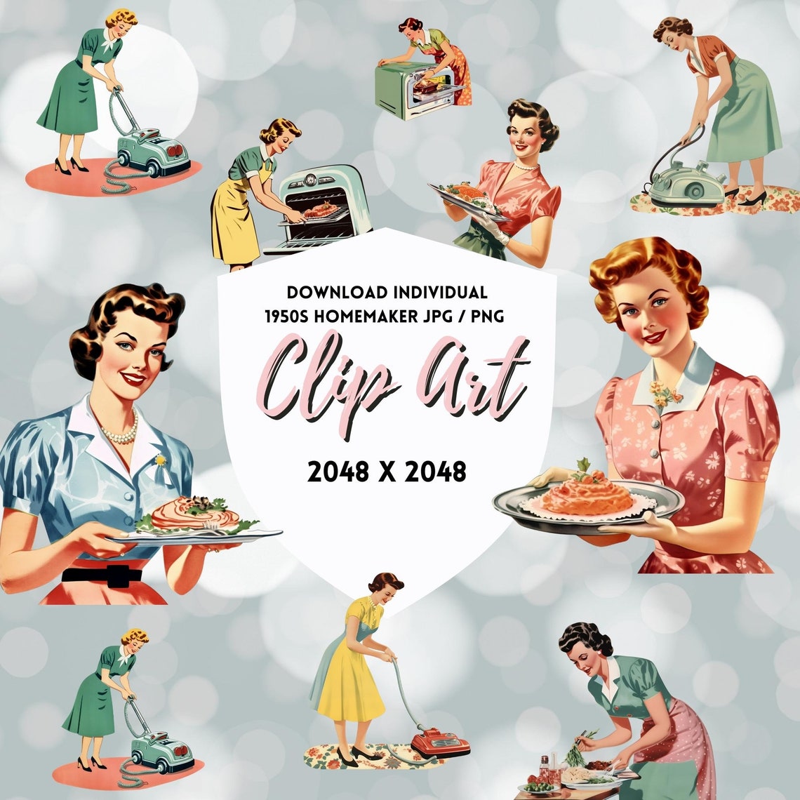 1950s Homemaker Clip Art - Vintage Housewife PNG & JPG Images - Retro ...