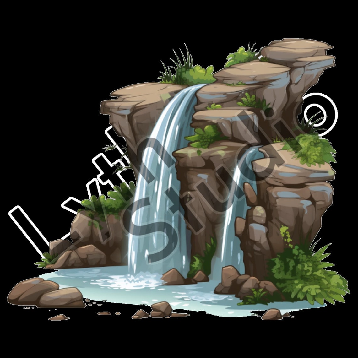 Variety Waterfall Clipart - Cartoony/realistic Waterfalls, PNG Format ...