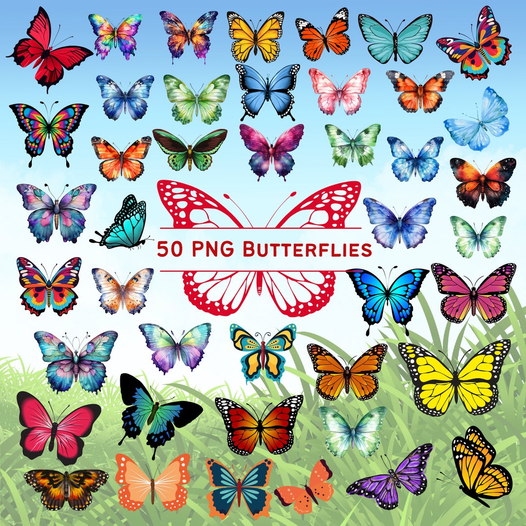 Rainbow Butterfly Png SET Gold Rainbow Colorful Butterfly Clipart SET ...