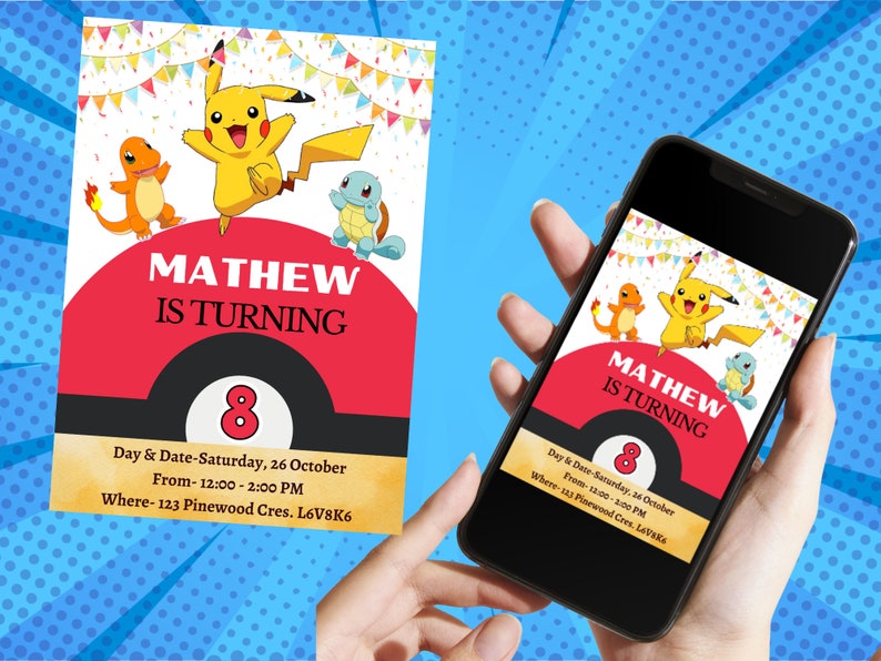 EDITABLE, Pokemon Birthday Invitation, Pokemon Evite, Pokemon Digital ...