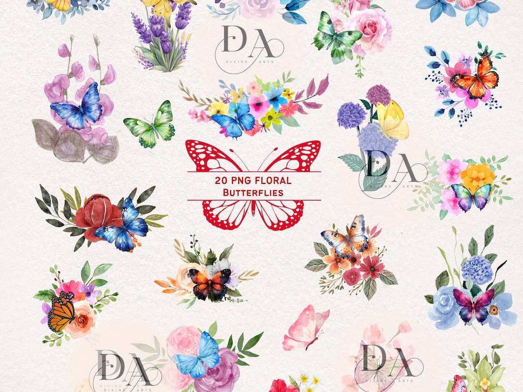 Watercolor Floral Butterfly Clipart | 20 High Quality Transparent Png ...