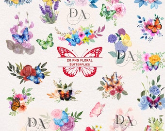 Watercolor Floral Butterfly Clipart 20 High Quality Transparent Png for ...