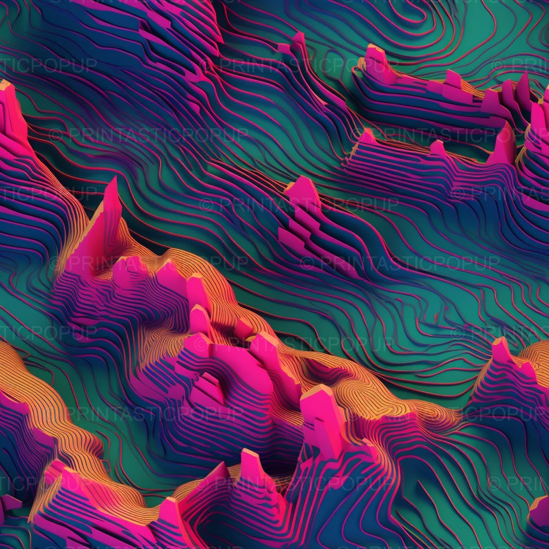 Groovy Topographic Map Pattern, Seamless Repeating Pattern in a Rainbow ...