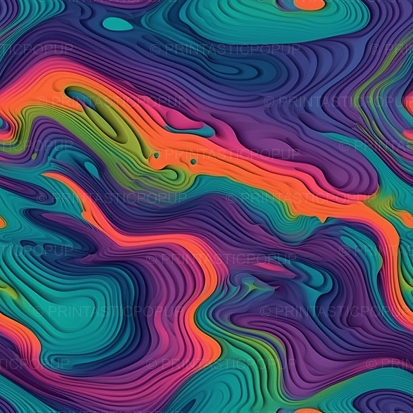 Groovy Topographic Map Pattern, Seamless Repeating Pattern in a Rainbow ...