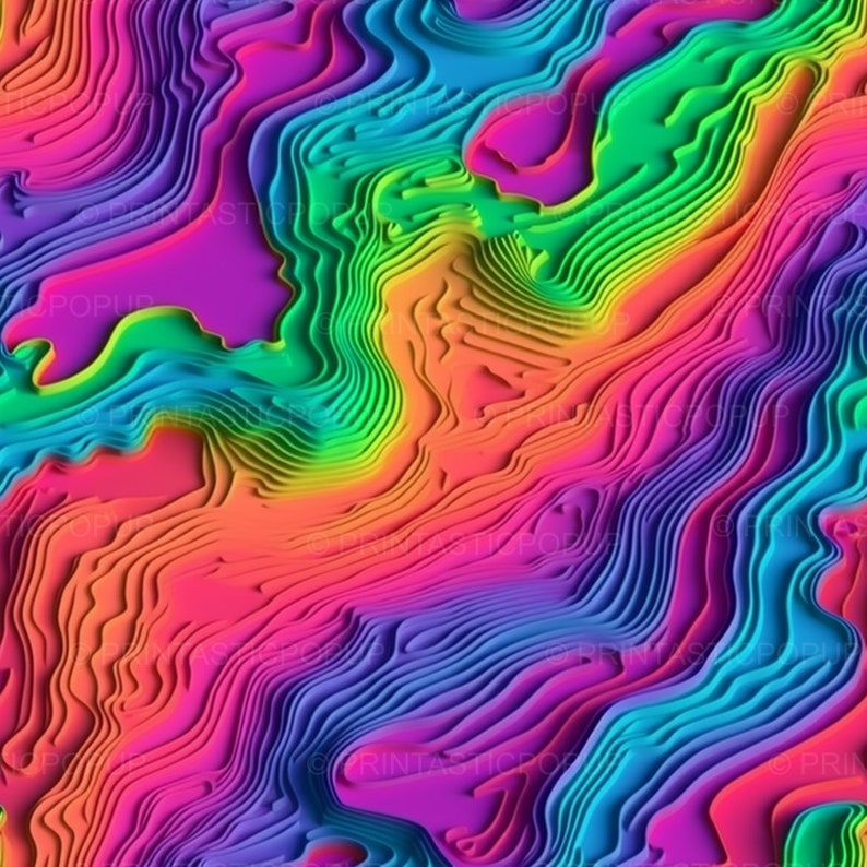 Groovy Topographic Map Pattern, Seamless Repeating Pattern in a Rainbow ...