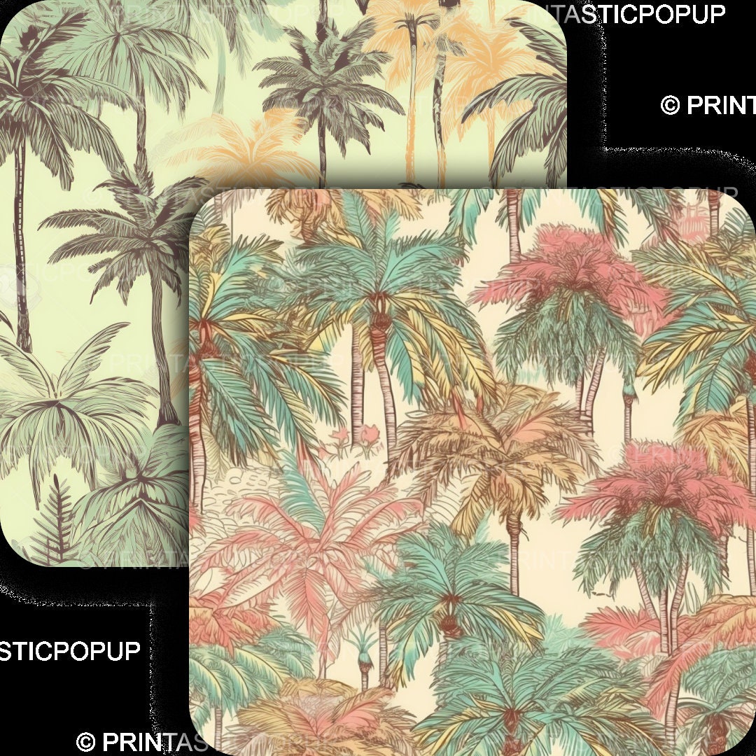 Sunny Palms Seamless Repeating Pattern, Tropical Palm Trees, Digital ...