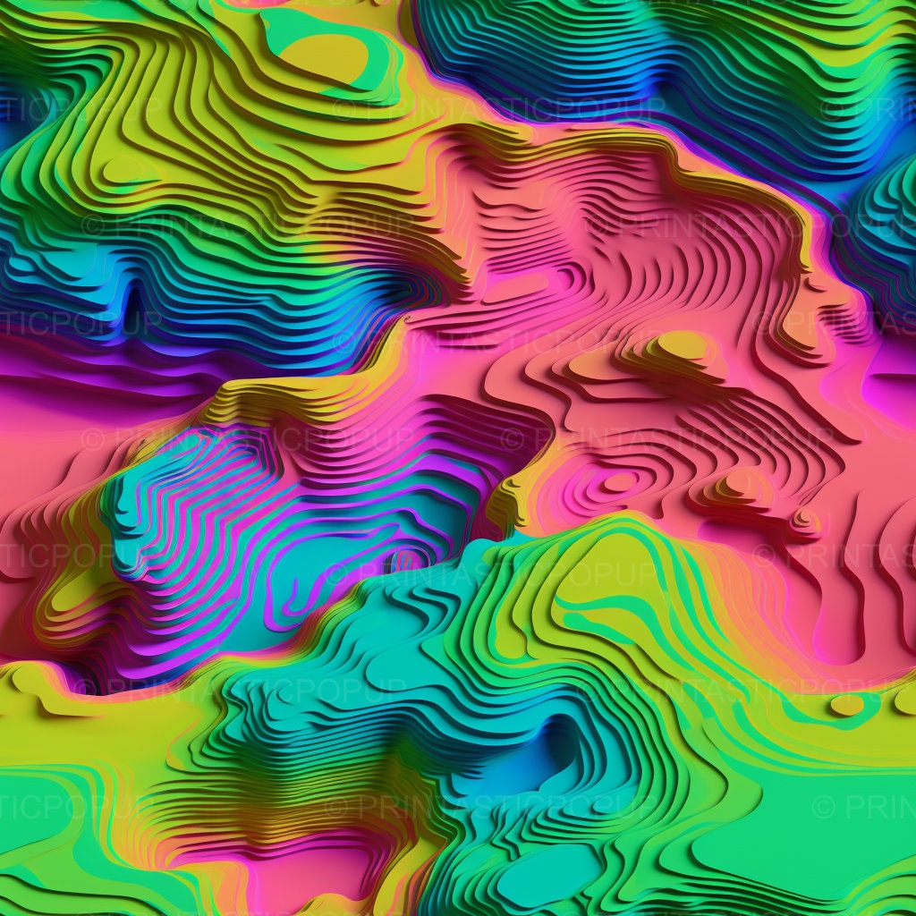 Groovy Topographic Map Pattern, Seamless Repeating Pattern in a Rainbow ...