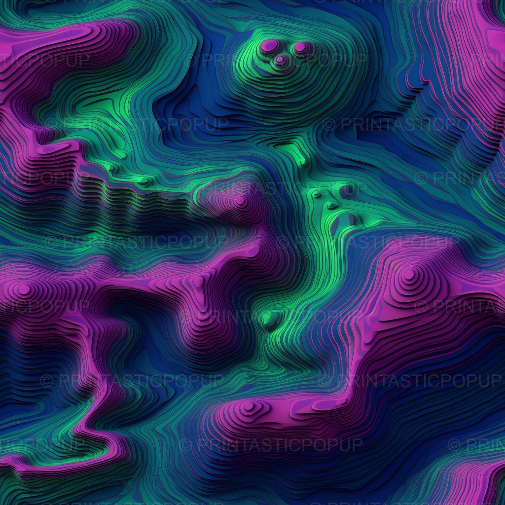 Groovy Topographic Map Pattern, Seamless Repeating Pattern in a Rainbow ...