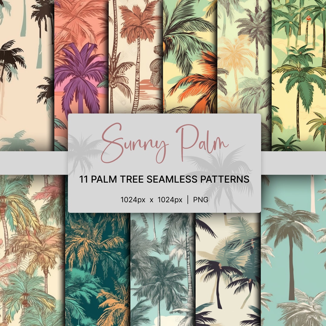 Sunny Palms Seamless Repeating Pattern, Tropical Palm Trees, Digital ...