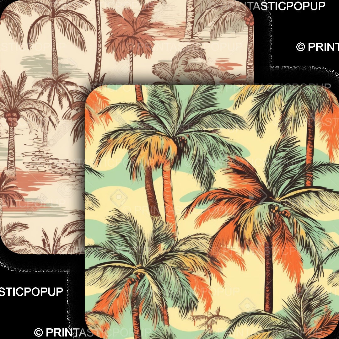 Sunny Palms Seamless Repeating Pattern, Tropical Palm Trees, Digital ...