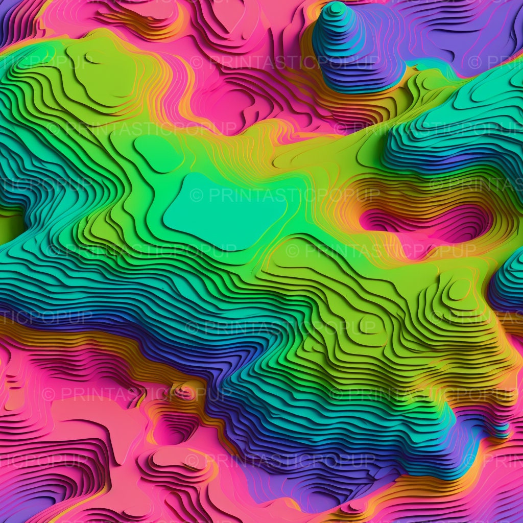 Groovy Topographic Map Pattern, Seamless Repeating Pattern in a Rainbow ...