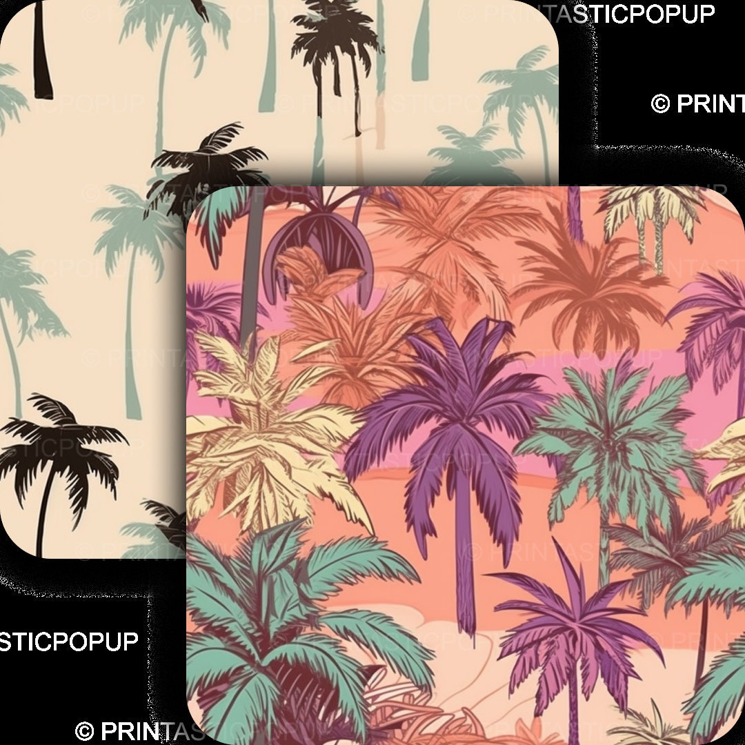 Sunny Palms Seamless Repeating Pattern, Tropical Palm Trees, Digital ...