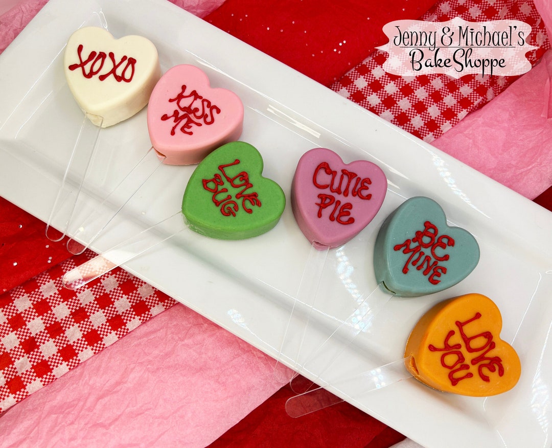 Conversation Heart Cakesicles, Chocolate Covered Cake on a Stick - Etsy