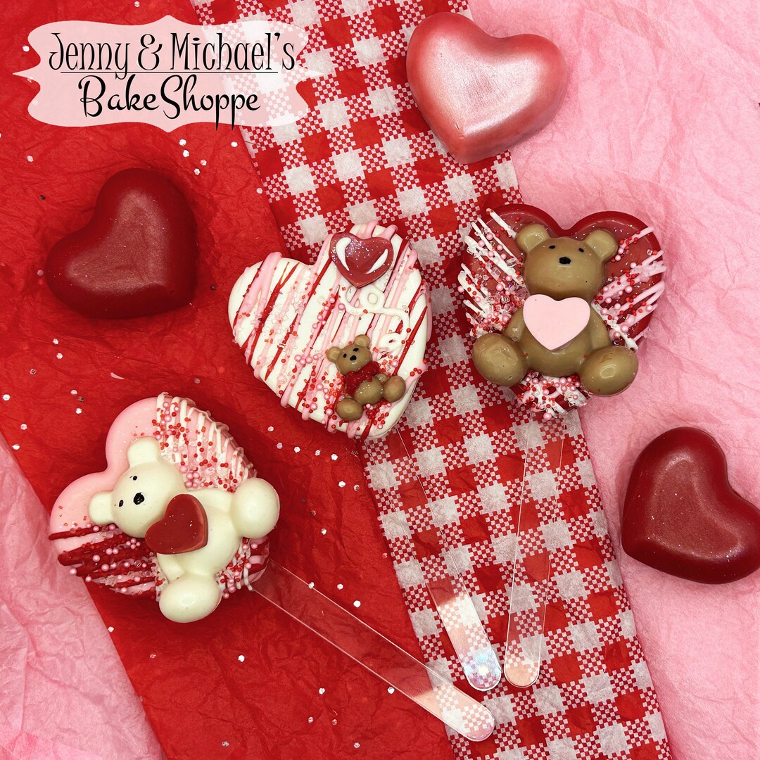 Teddy Bear Heart Cakesicles, Chocolate Covered Cake on a Stick - Etsy