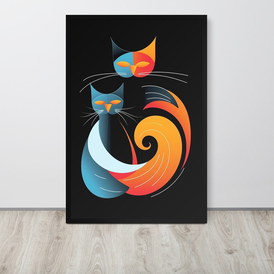 Whimsical Cats Digital Download Wall Art Cat Lover's Gift Abstract Art ...