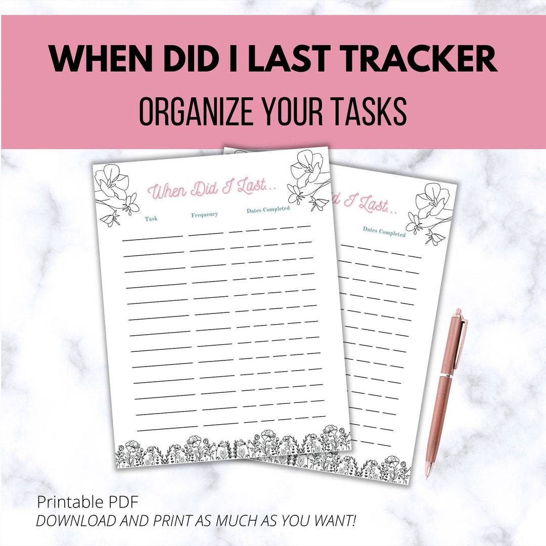 When Did I Last / Recurring Task List Printable Digital Download PDF ...