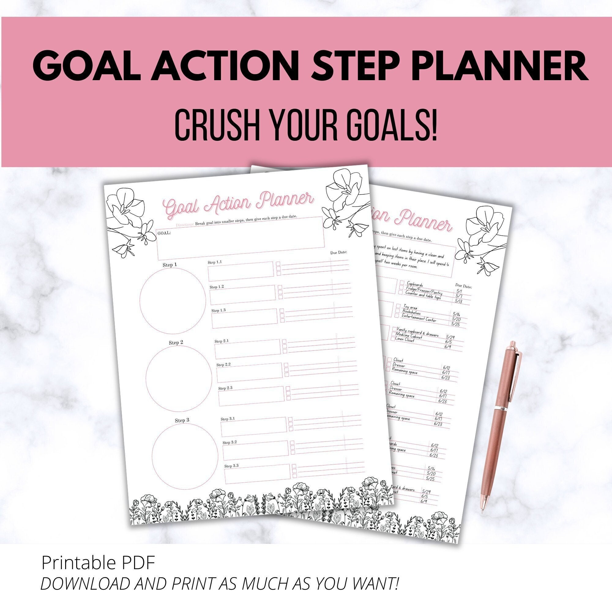 Goal-setting Worksheet/goal Action Step Planner: Achieve Your Dreams With Strategic Planning - Etsy