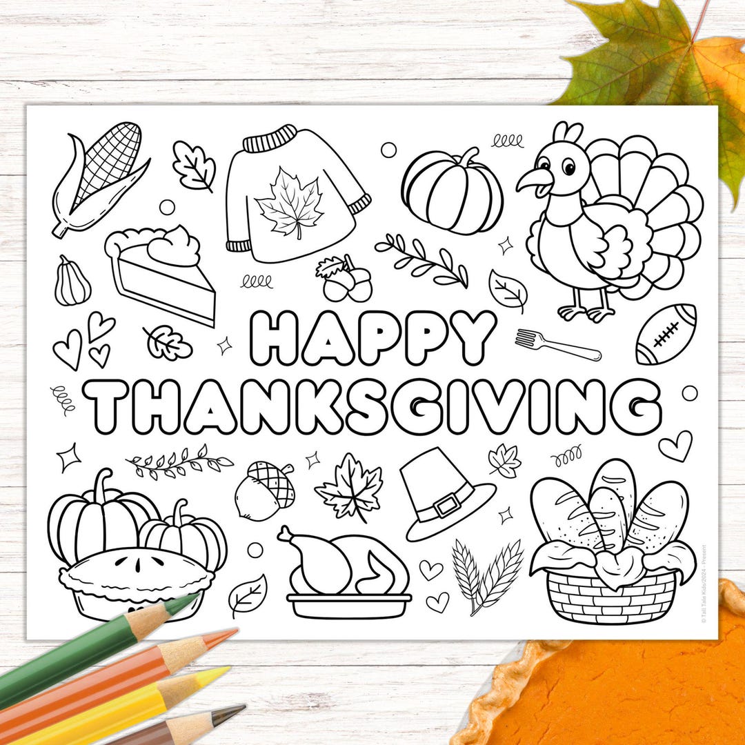 Printable Happy Thanksgiving Placemat Coloring Activity, Color Page ...
