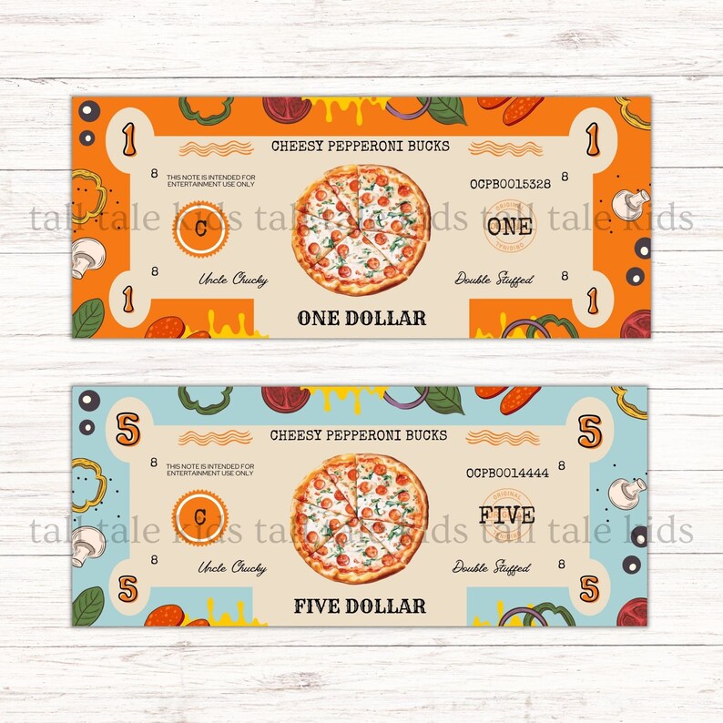 Printable Pretend Play Money, Currency Dollar, Cheesy Pepperoni Pizza ...
