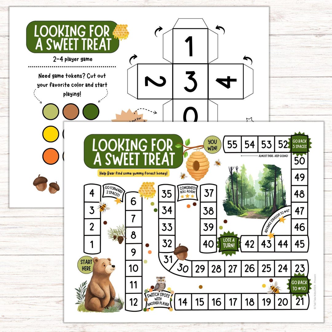 Printable Board Game, Bear Looking for Honey, Woodland Forest Adventure ...