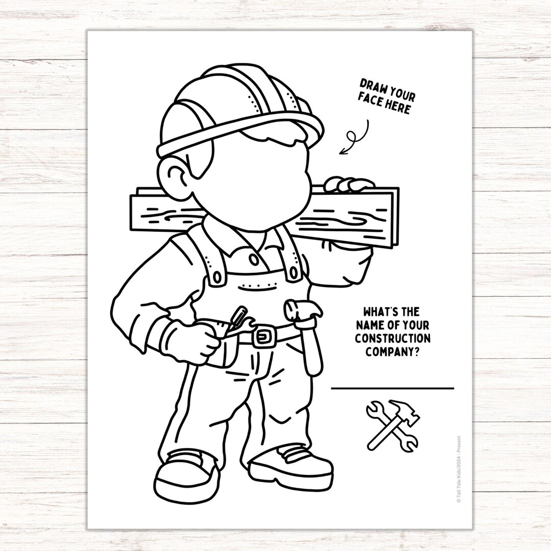 Construction Worker Draw Your Face Sheet, Drawing Prompt, Art Project ...
