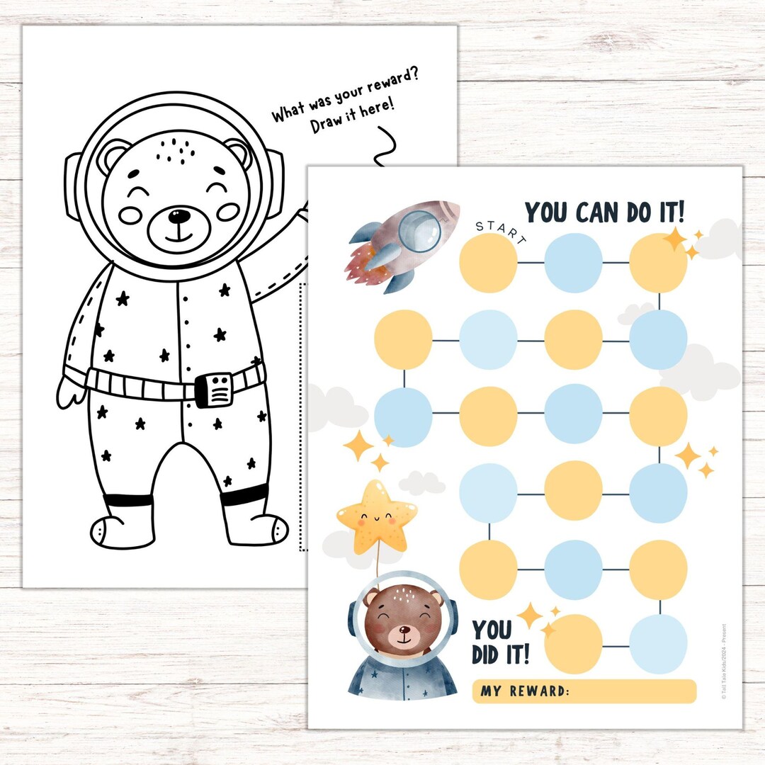 Astronaut Bear Printable Reward Chart, Children Reward Chore Goal ...