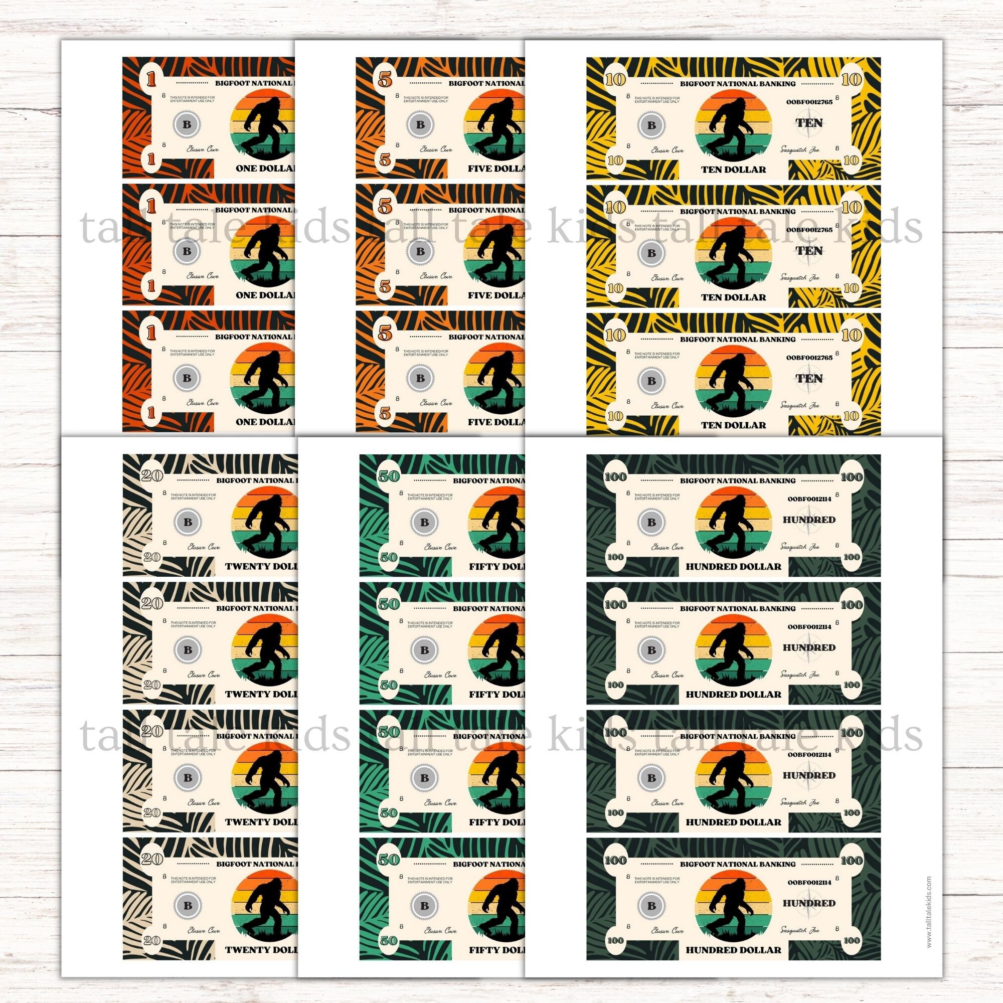 Printable Pretend Play Money Currency Dollar Bigfoot Fantasy - Etsy
