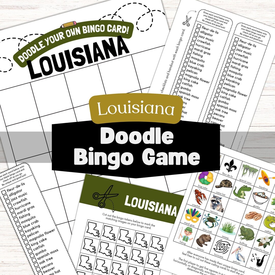 50 States Activity, Doodle Bingo Game, Louisiana Cajun Alligator ...