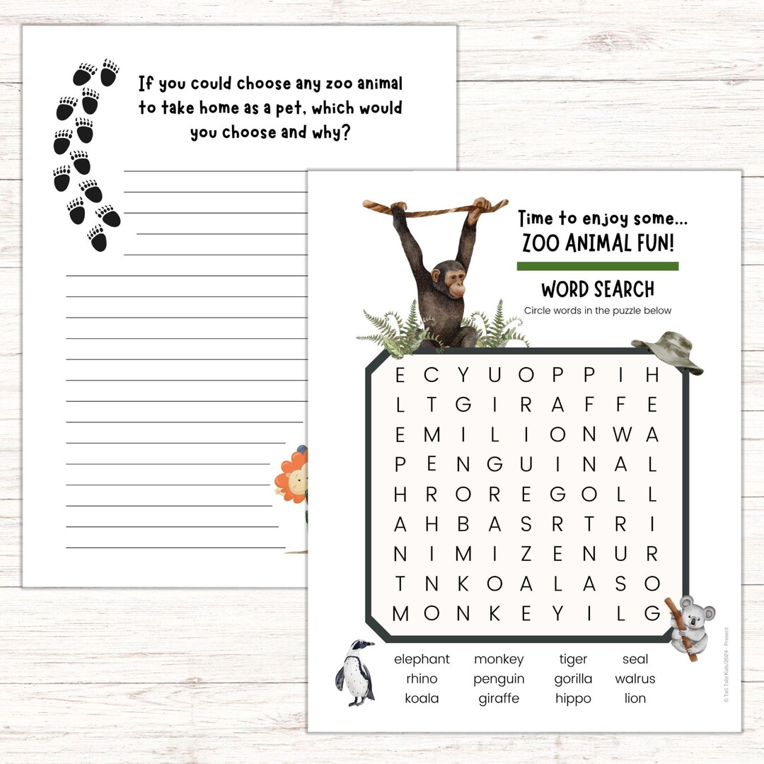 Zoo Animal Fun Word Search Game, Creative Writing Prompt Activity ...