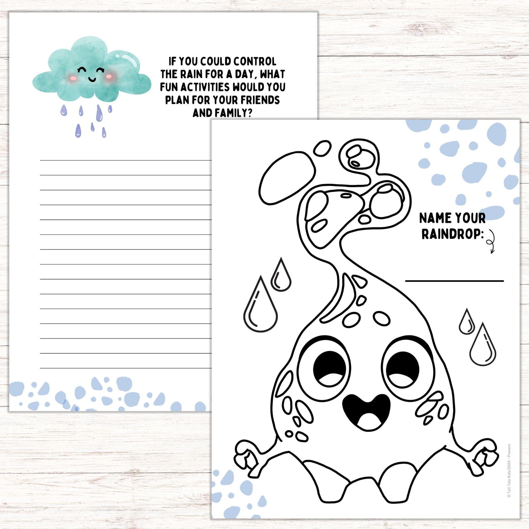 Raindrop Coloring Sheet Page, Creative Writing Prompt, Art Project ...