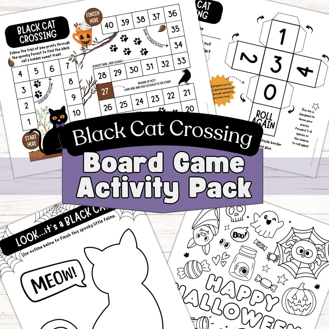 Black Cat Halloween Printable Board Game, DIY Craft Die Dice, Halloween ...