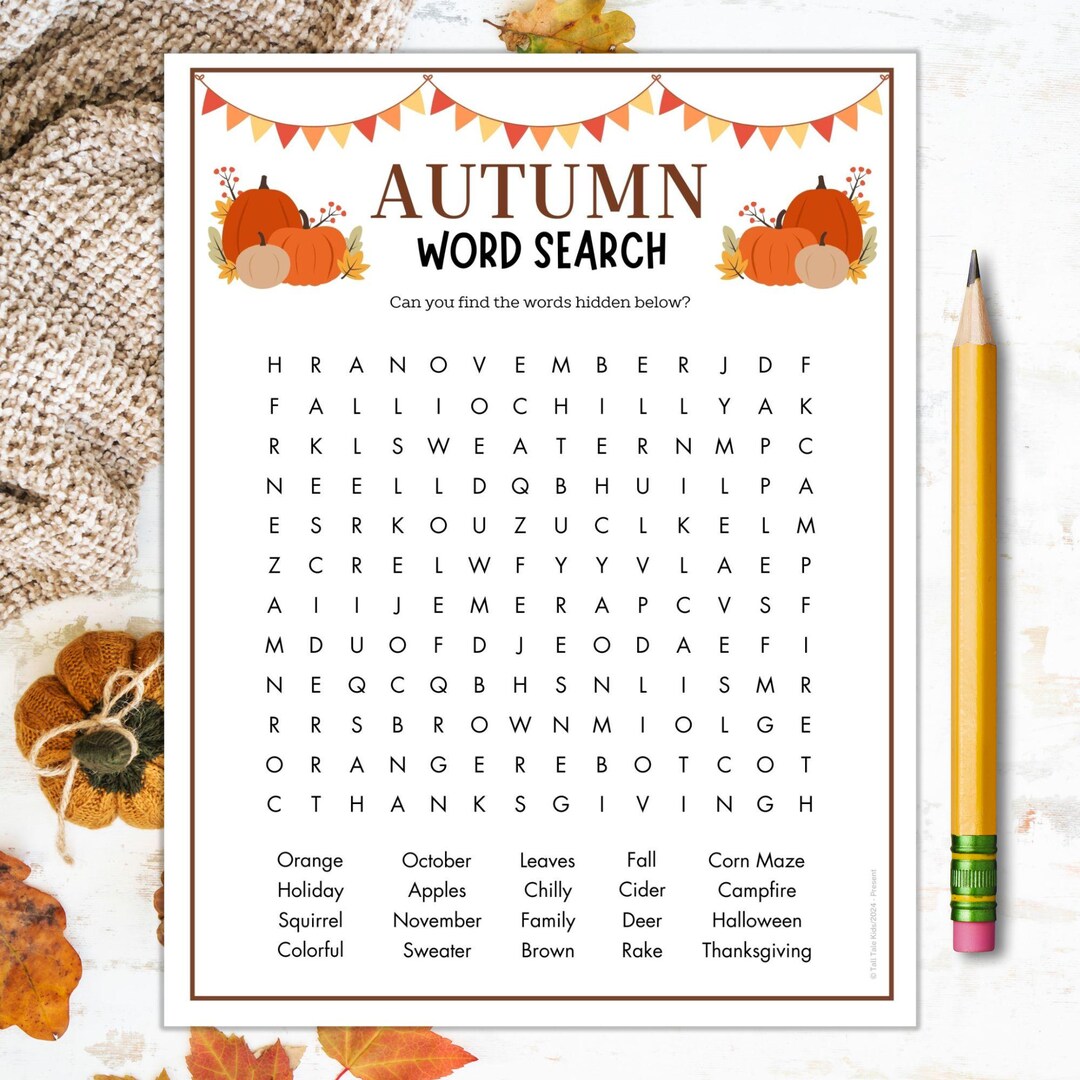 Autumn Fall Word Search Printable, Digital Download Activity Game ...