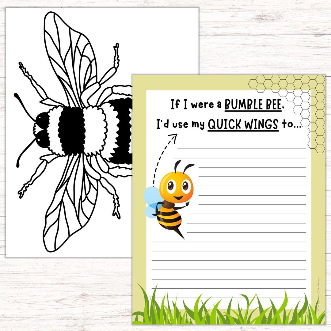 Bumble Bee, Honey Bee Coloring Page Sheet, Writing Prompt, Creative ...