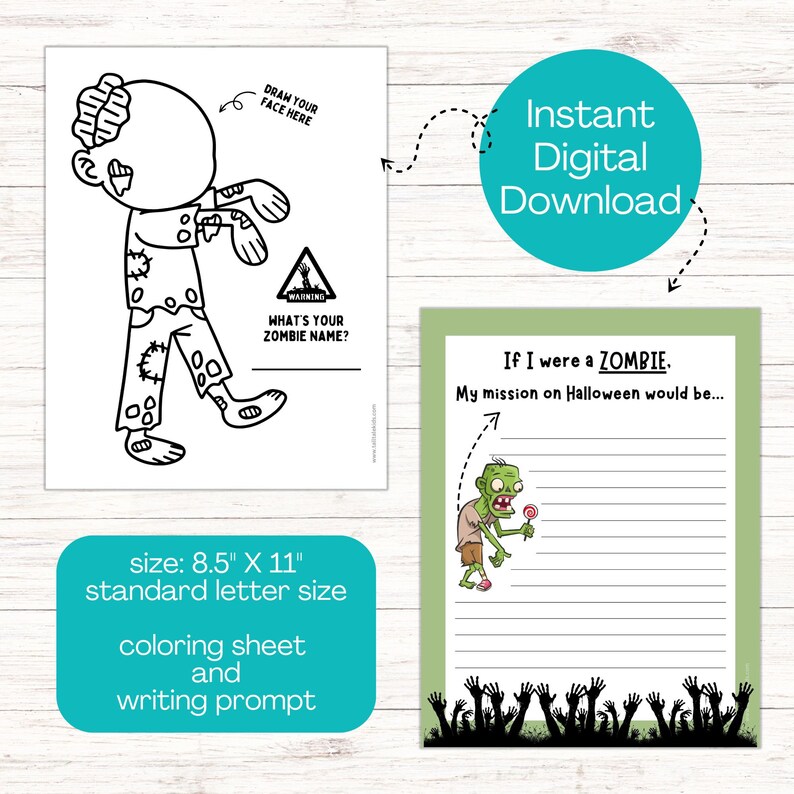 Zombie Writing Prompt, Coloring Sheet Page, Drawing Prompt, Happy ...