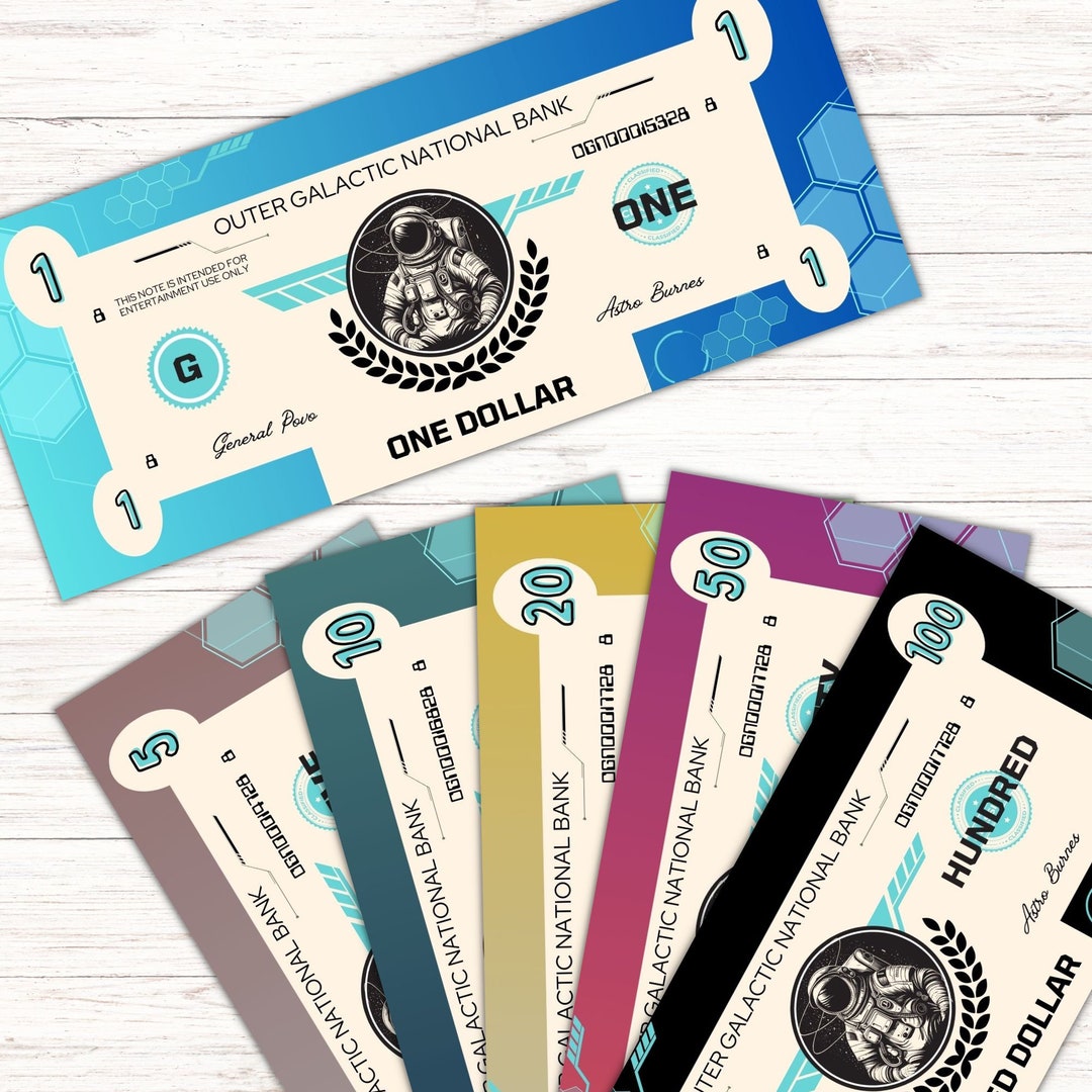 Printable Pretend Play Money, Currency Dollar, Astronaut Outer Space ...