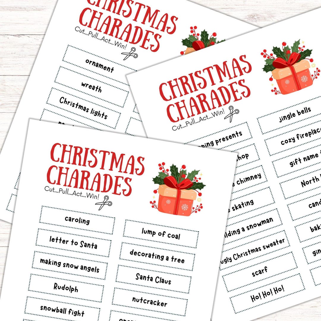 Christmas Charades Printable Game, Act or Draw It, Pictionary Words ...